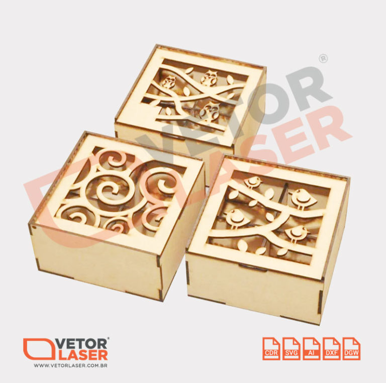Vetor Caixinhas Decorativas com Divisórias para Corte a Laser em MDF